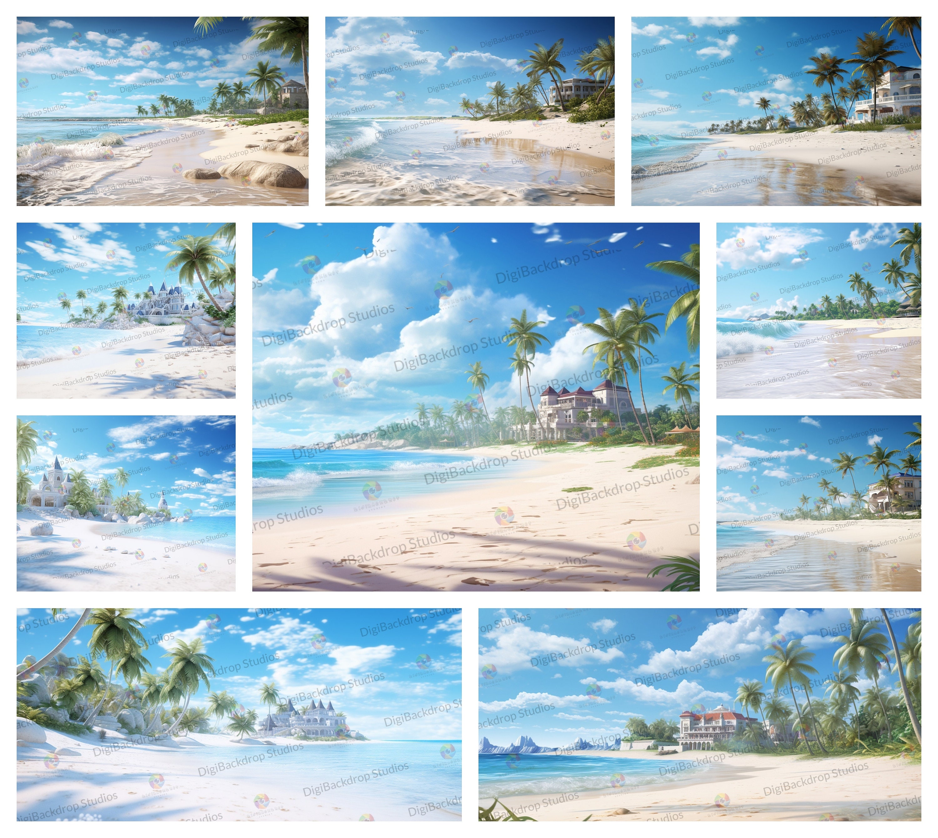 White Sand Beach Digital Backdrop: Photography Zoom Background (PNG ...