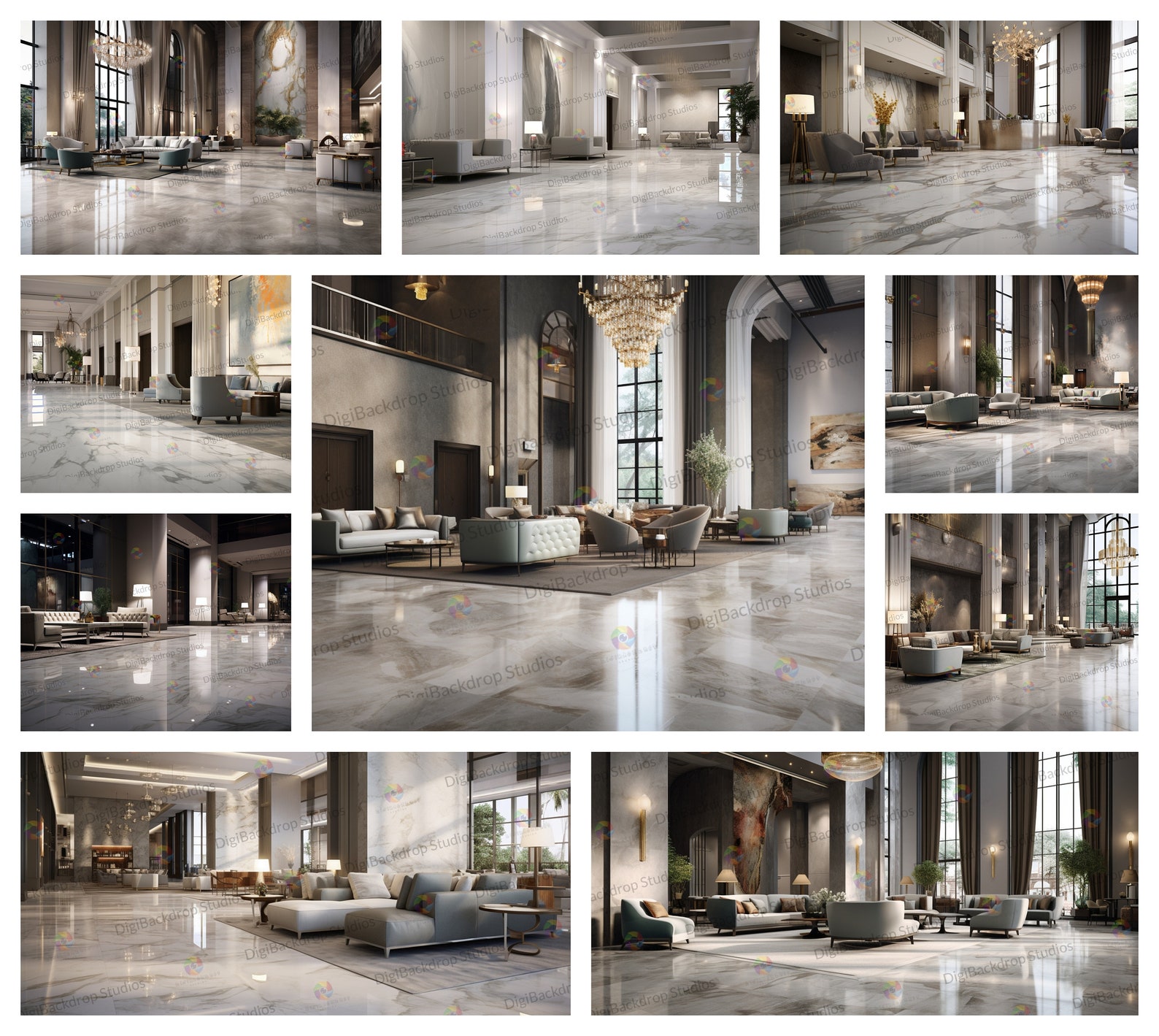 Opulent Oasis Marble Hotel Lobby Digital Backdrops, Luxury Interior ...