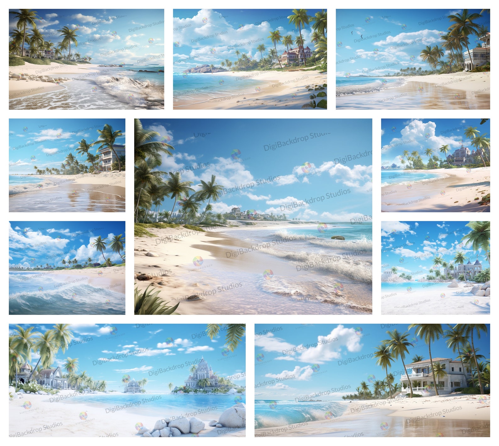 White Sand Beach Digital Backdrop: Photography Zoom Background (PNG ...