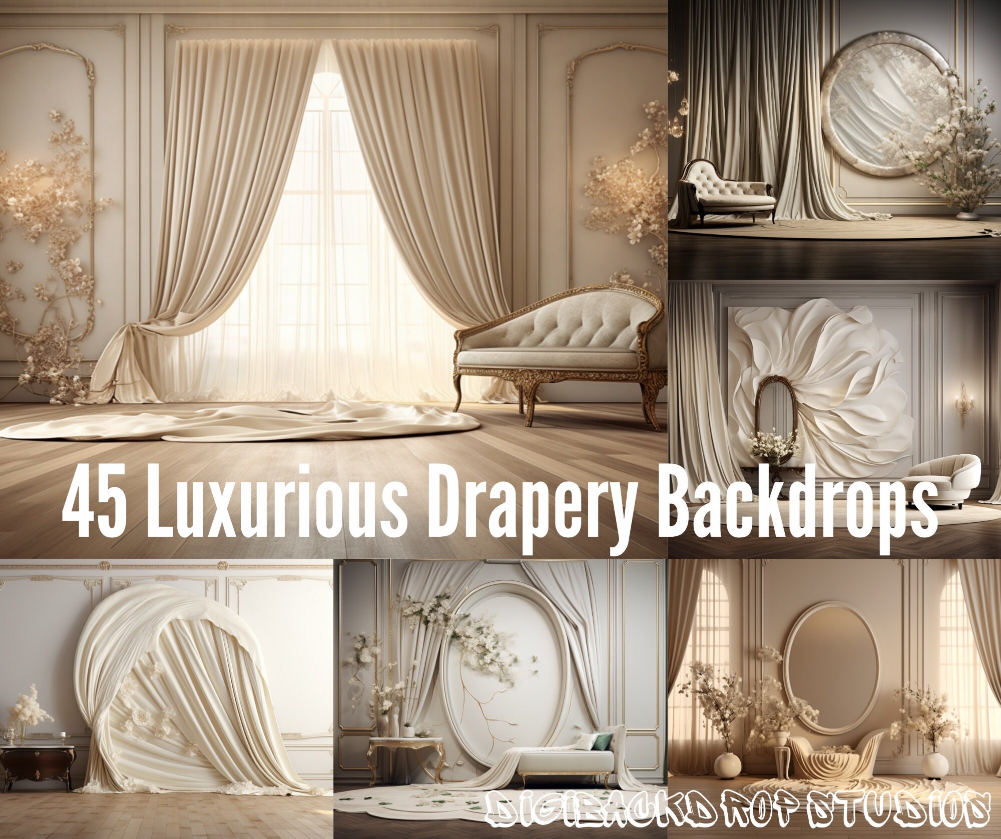 Opulent Drapery Digital Backdrops, High-res PNG/JPG for Canva ...