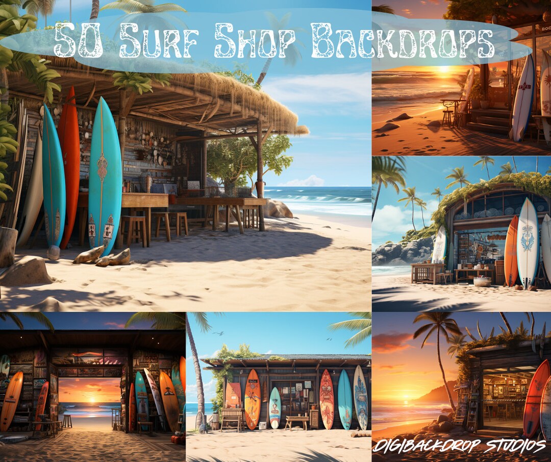 Surf Shop Beach Digital Backdrops: Vintage Sunset Photography (PNG ...