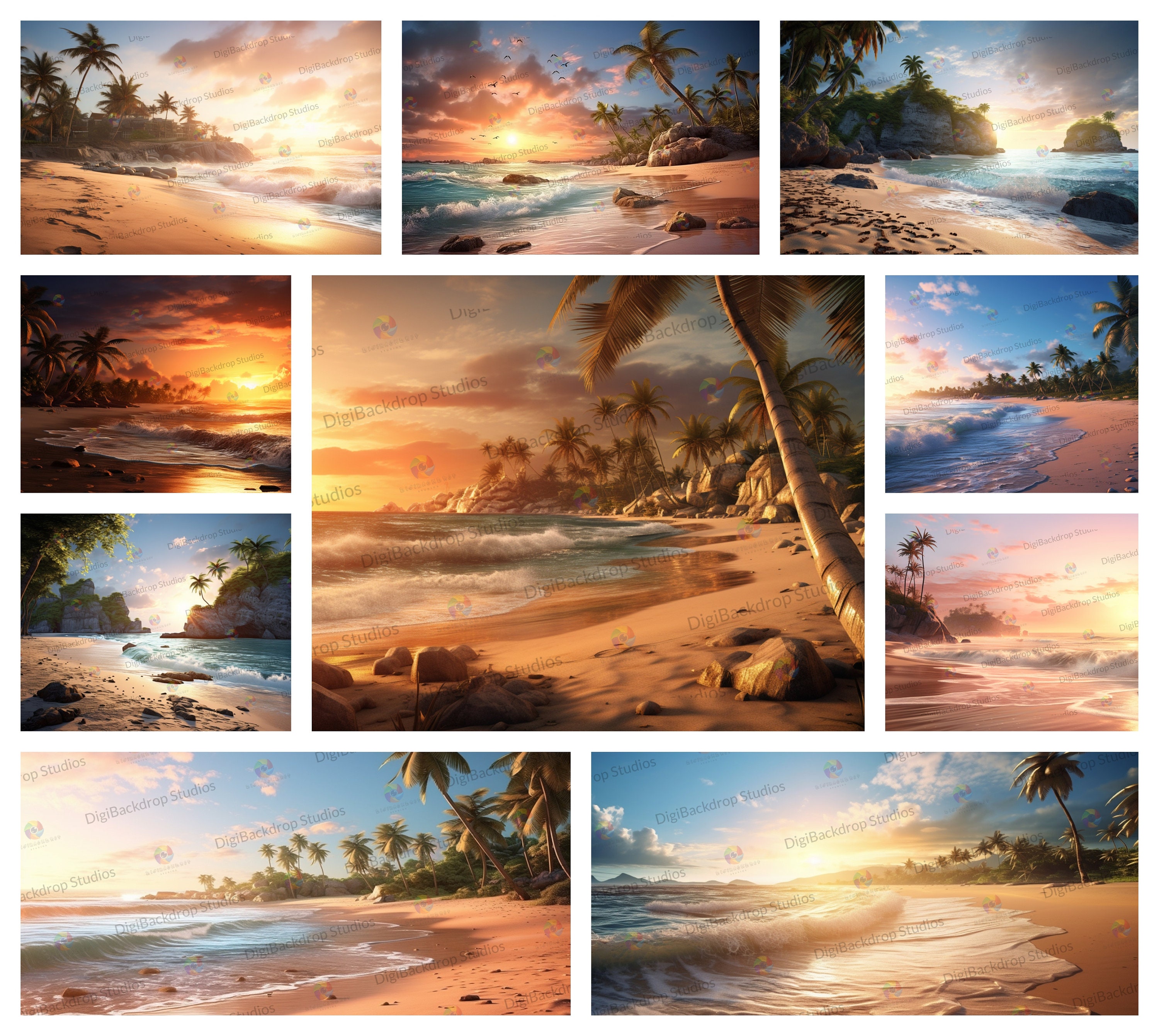 Sunset Beach Photography Backdrop: High-res PNG & JPG (digital Download ...