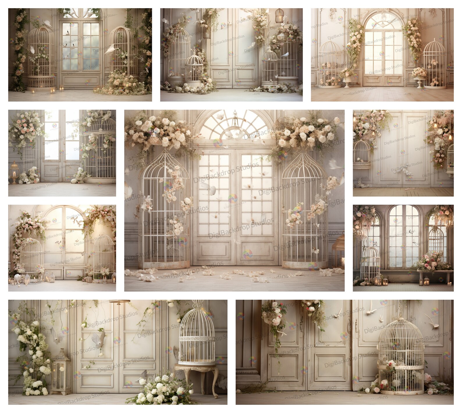 Vintage French Doors, Bird Cage Digital Backdrops – Fine Art ...