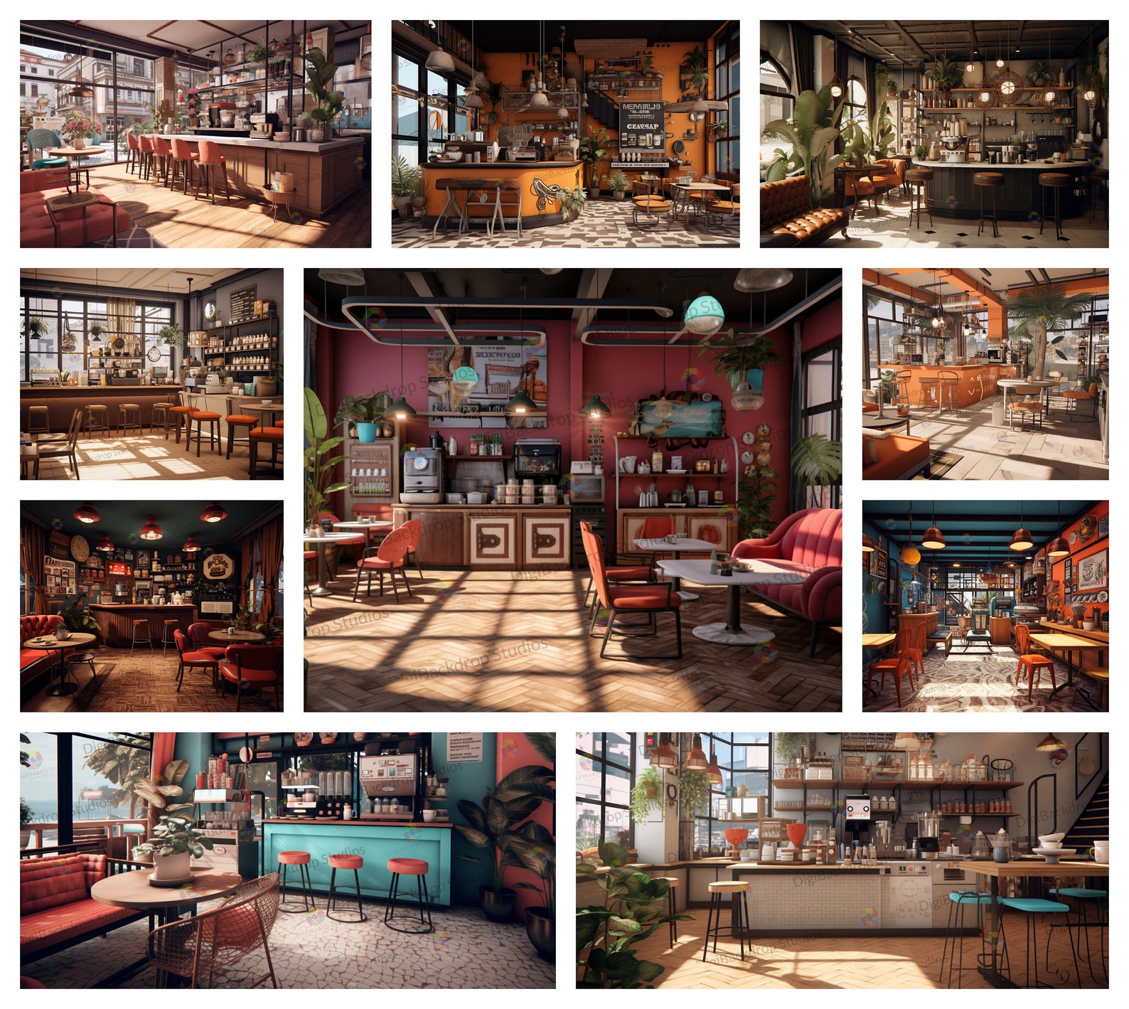 Modern Coffee Shop Digital Backdrops – Sleek Cafe Scenes for ...