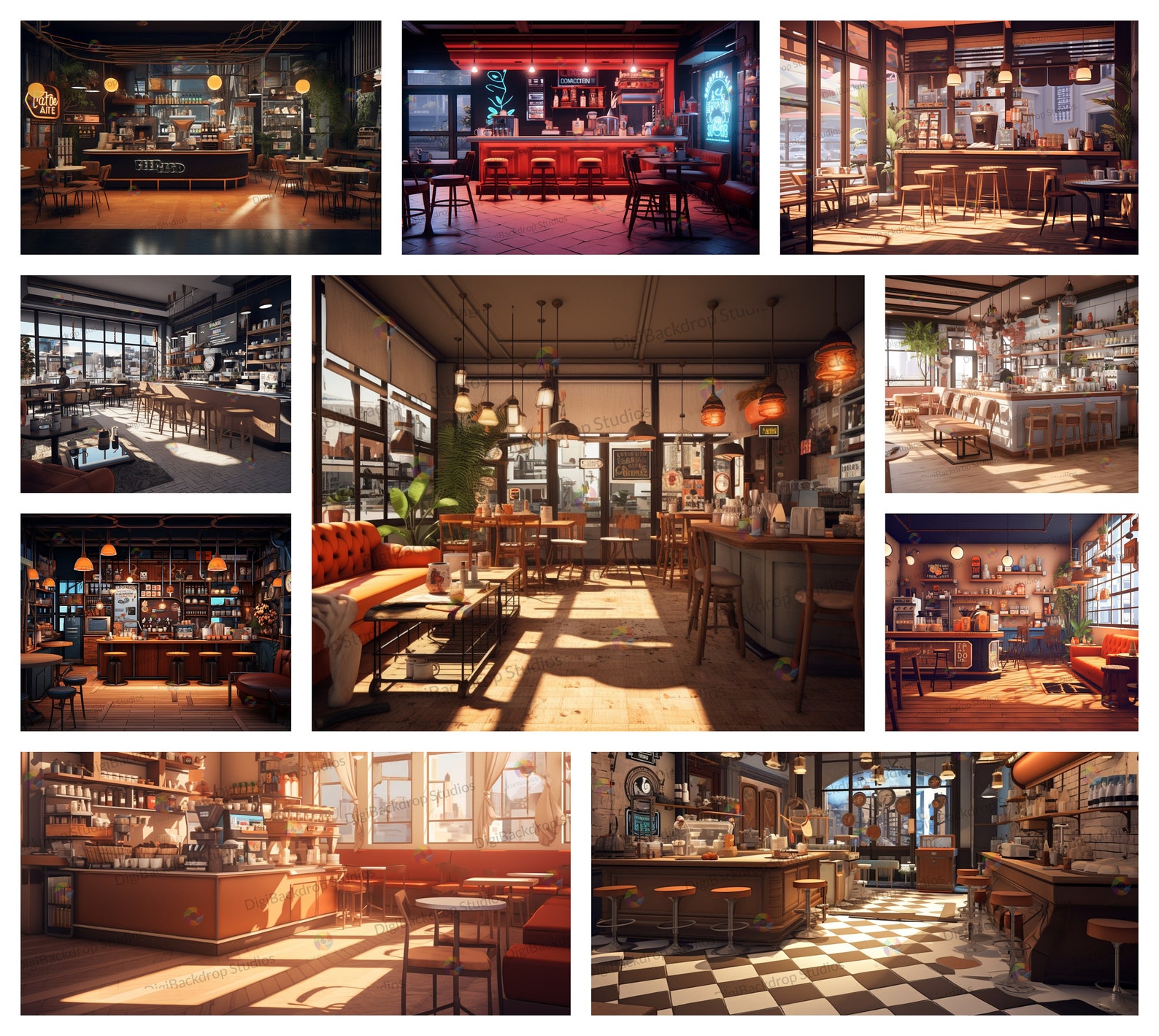 Modern Coffee Shop Digital Backdrops – Sleek Cafe Scenes for ...