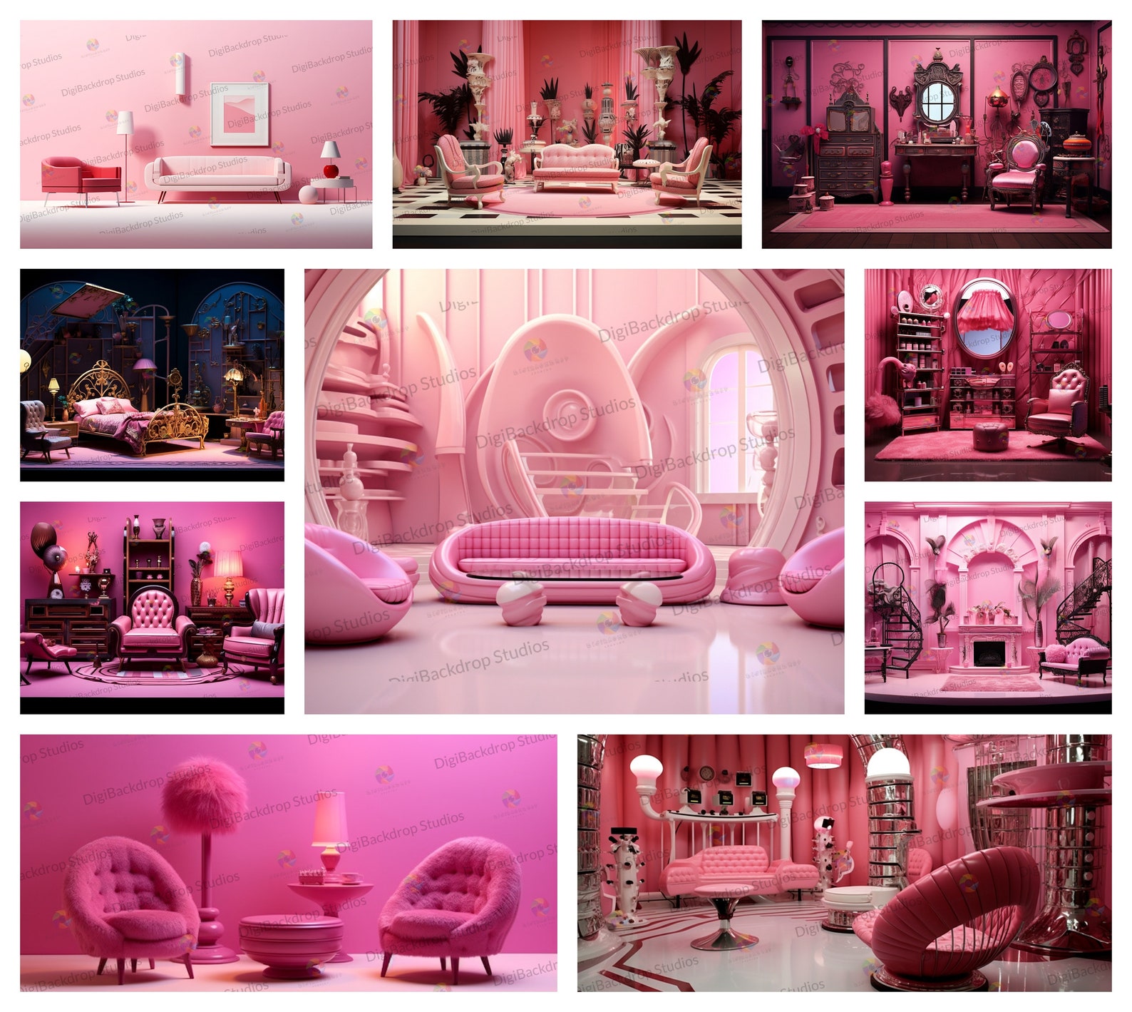 Pink Barbie Fantasy Studio Backdrop: Glam Photography & Zoom (PNG, JPEG ...