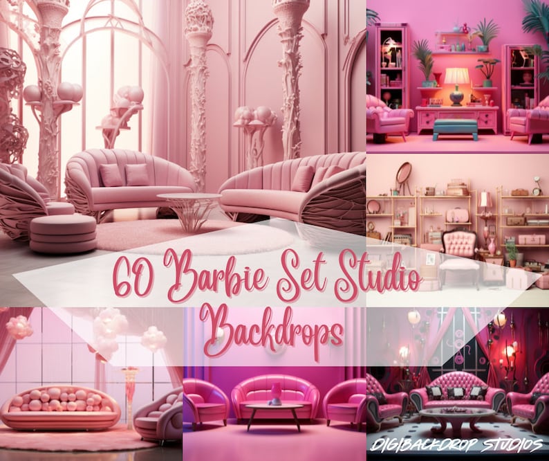 Pink Barbie Fantasy Studio Backdrop: Glam Photography & Zoom (PNG, JPEG ...