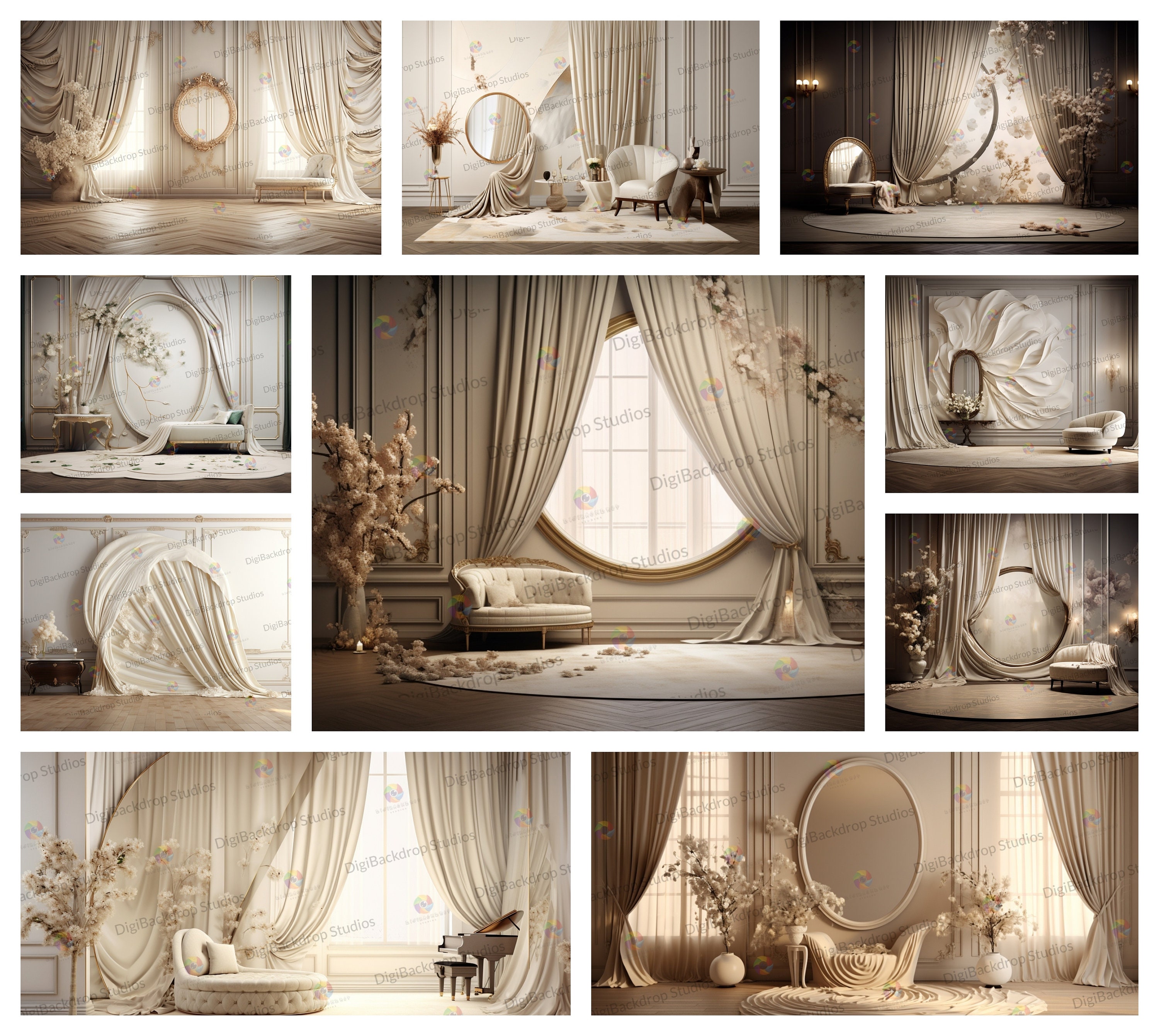 Opulent Drapery Digital Backdrops, High-res PNG/JPG for Canva ...