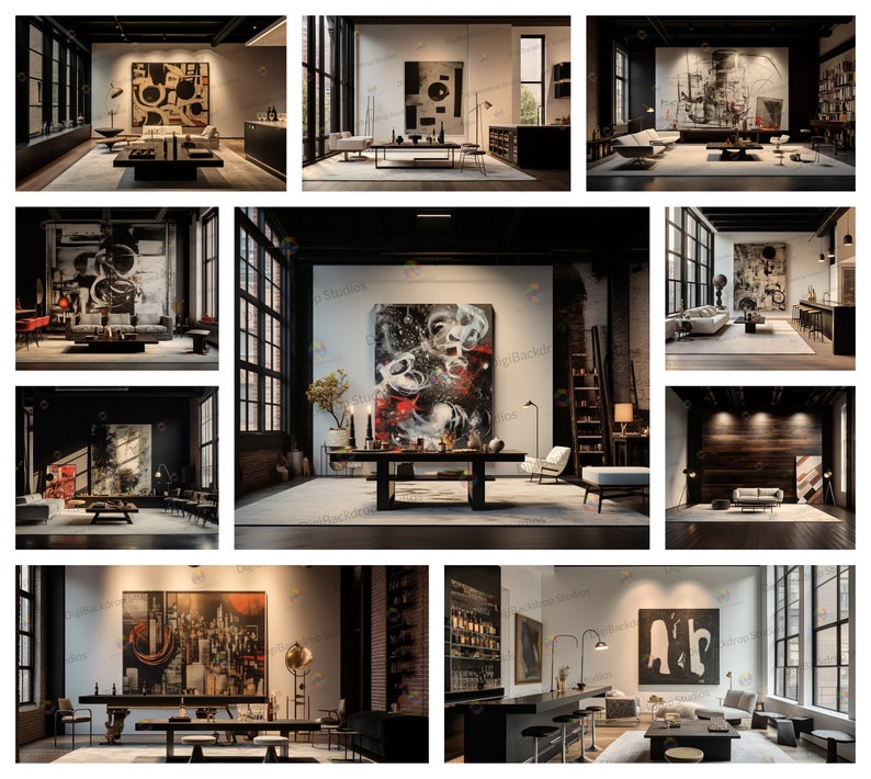 City Loft Digital Backdrops: Modern Urban Studio Backgrounds (PNG & JPG ...
