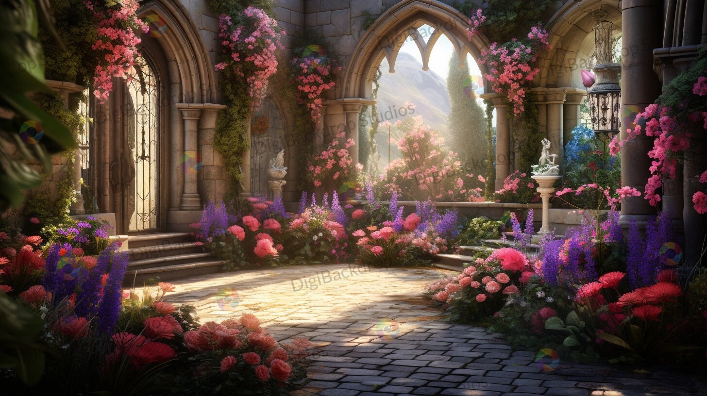 Floral Arch Digital Backdrops: Garden Photography Backgrounds (PNG/JPEG ...