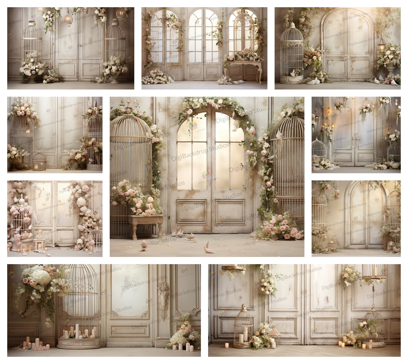 Vintage French Doors, Bird Cage Digital Backdrops – Fine Art ...