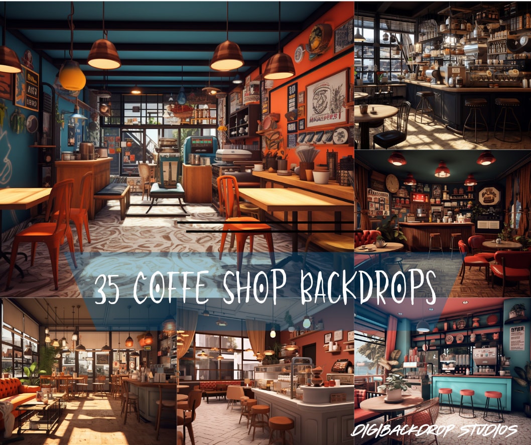 Modern Coffee Shop Digital Backdrops – Sleek Cafe Scenes for ...