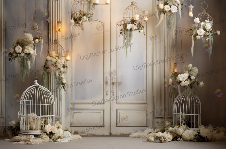Vintage French Doors, Bird Cage Digital Backdrops – Fine Art ...
