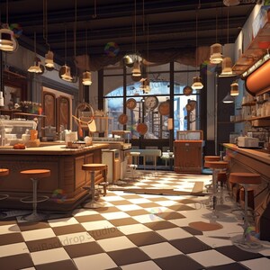 Modern Coffee Shop Digital Backdrops – Sleek Cafe Scenes for ...