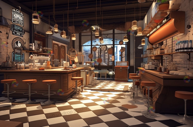 Modern Coffee Shop Digital Backdrops – Sleek Cafe Scenes for ...