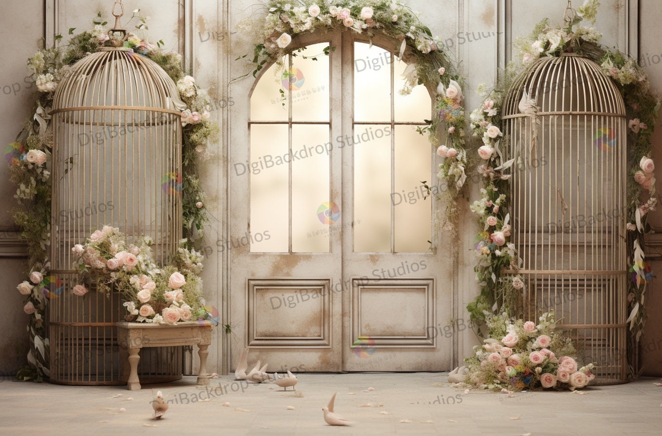 Vintage French Doors, Bird Cage Digital Backdrops – Fine Art ...