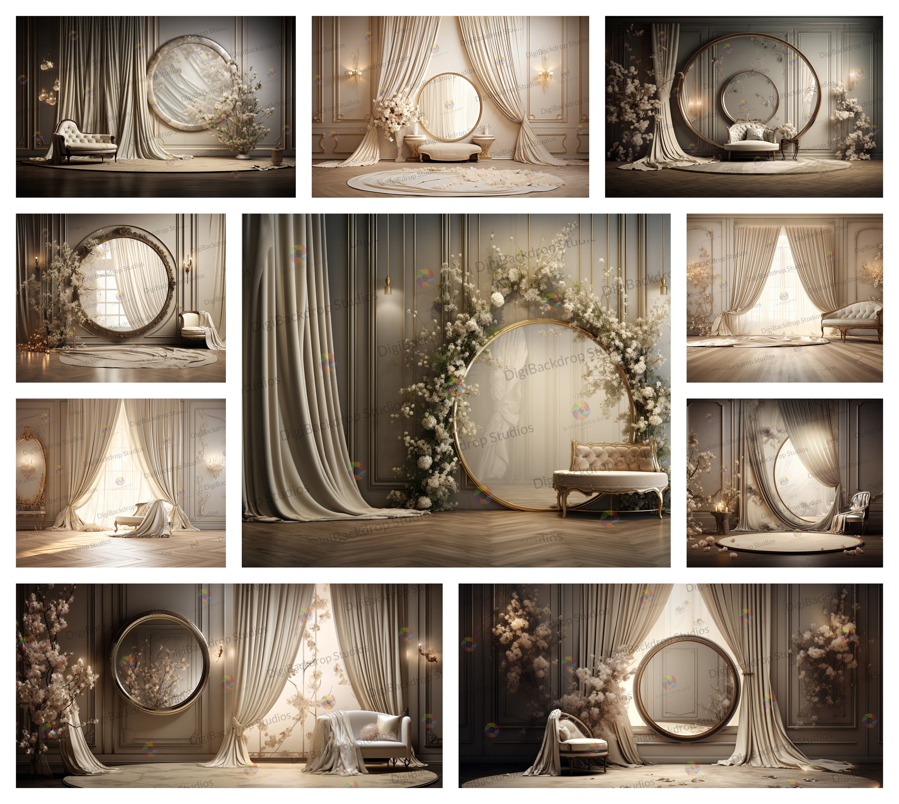 Opulent Drapery Digital Backdrops, High-res PNG/JPG for Canva ...