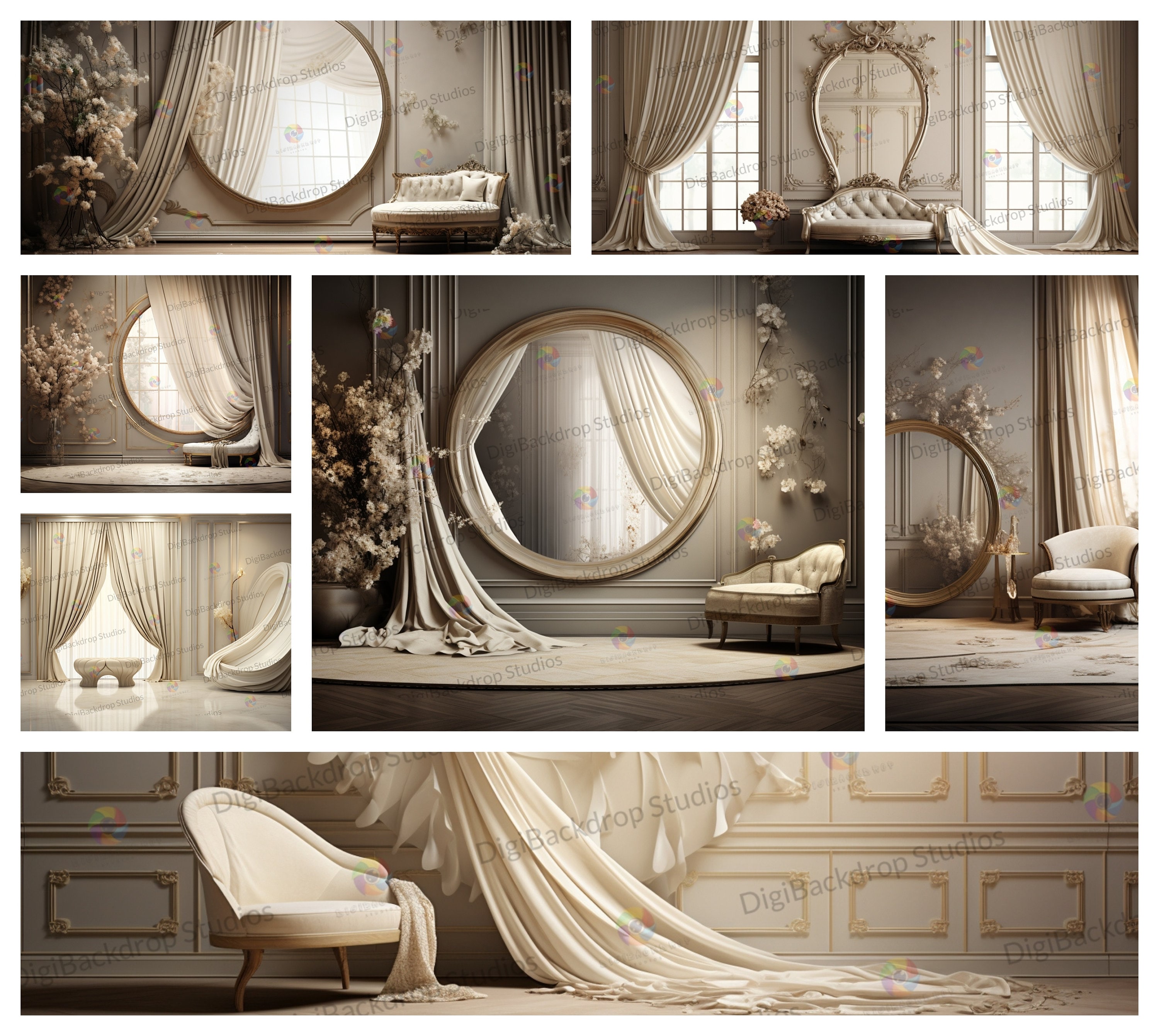 Opulent Drapery Digital Backdrops, High-res PNG/JPG for Canva ...