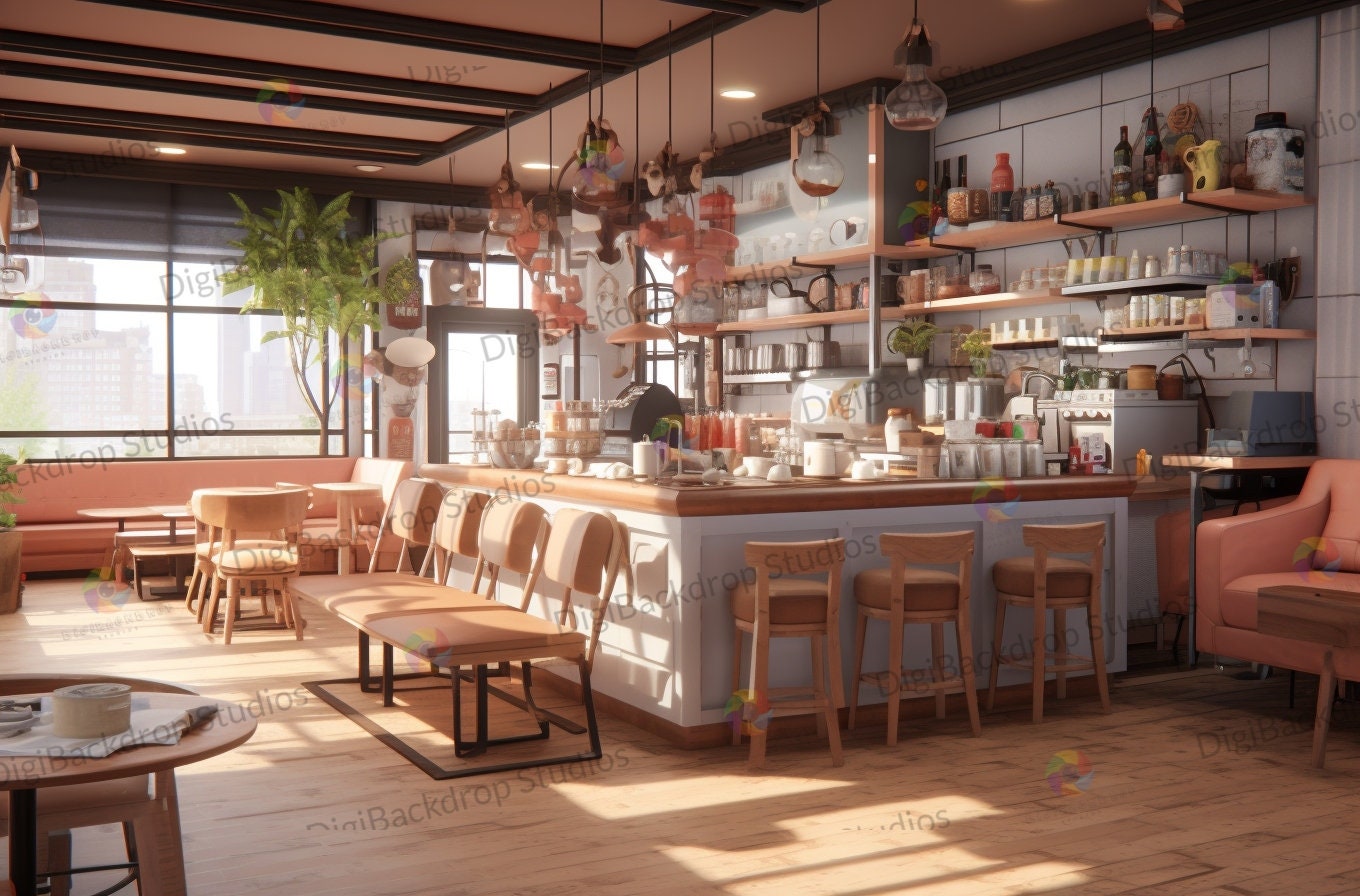 Modern Coffee Shop Digital Backdrops – Sleek Cafe Scenes for ...
