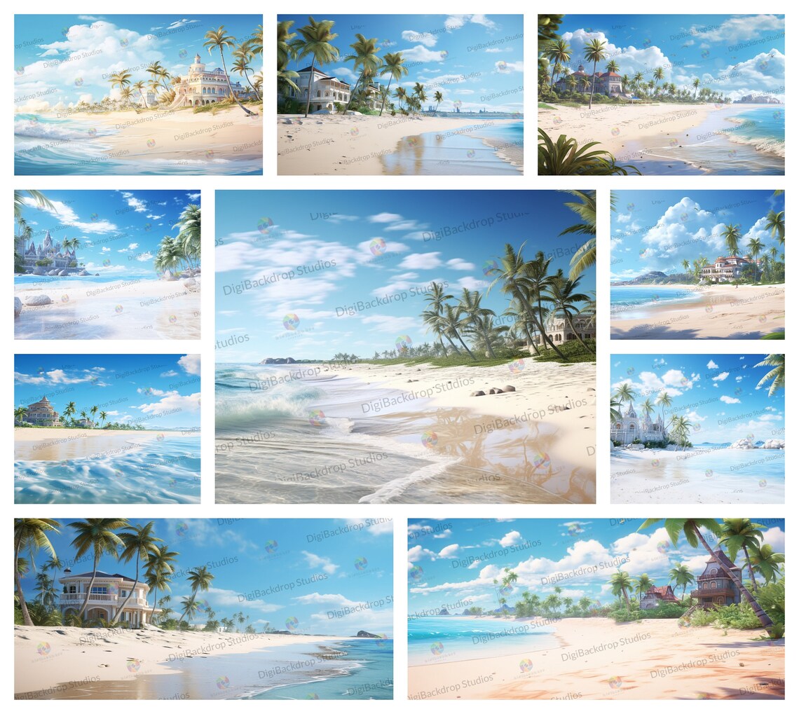 White Sand Beach Digital Backdrop: Photography Zoom Background (PNG ...
