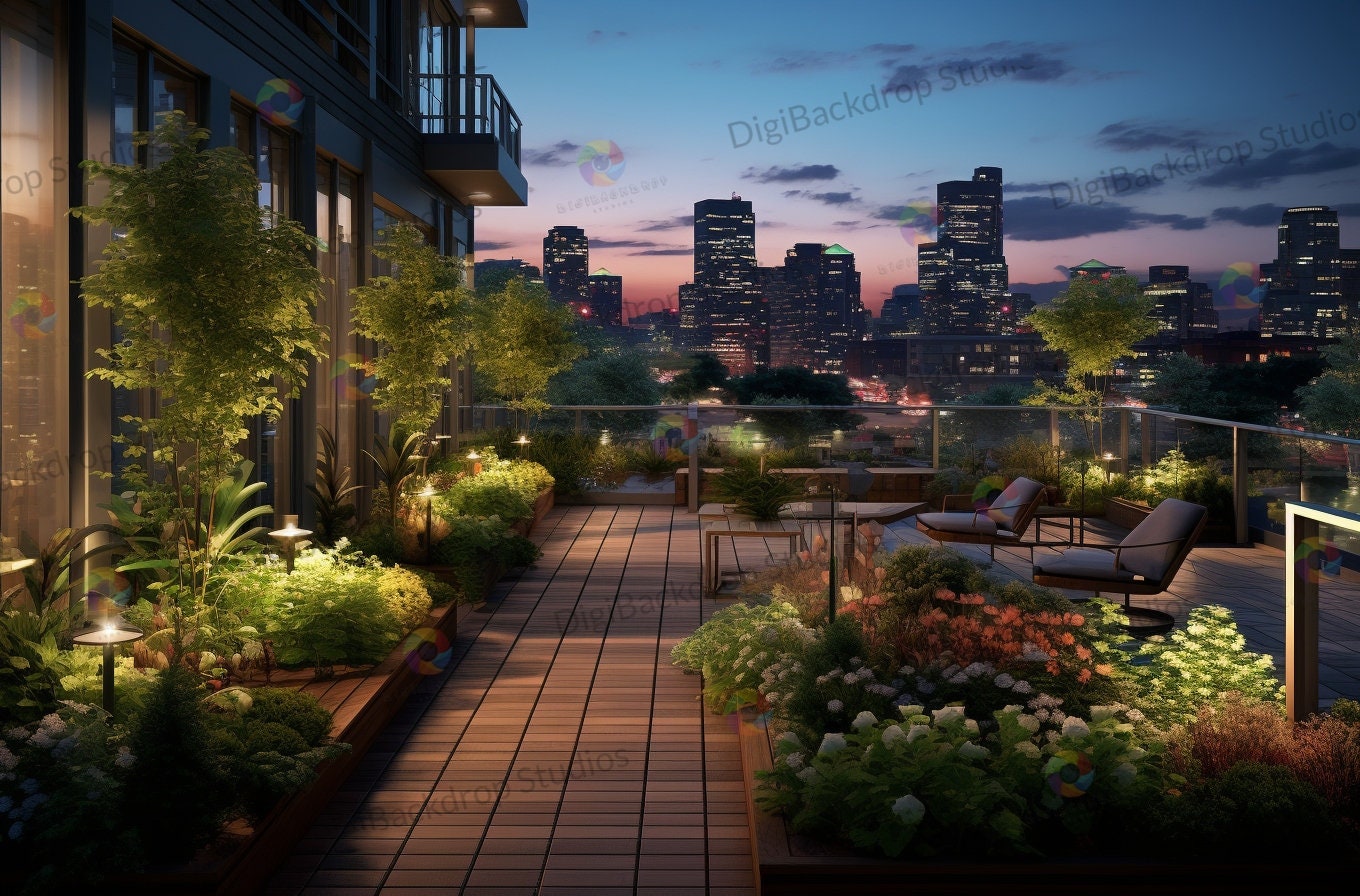 Midnight City Rooftop Night Backdrop, Digital Fine Art Photography ...