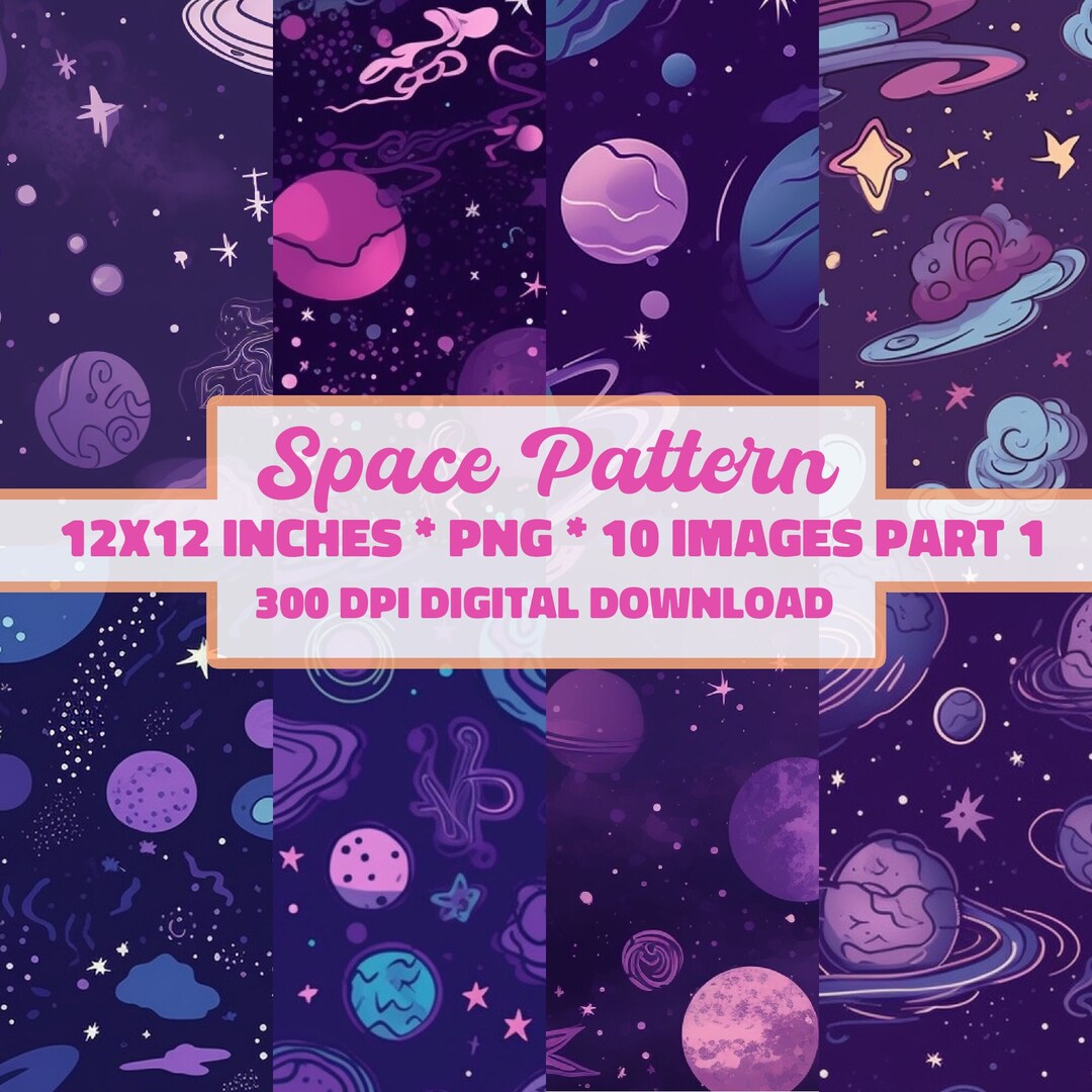 Cartoon Style Space Digital Paper Part 1 - Cosmic Galaxy Seamless, 10 ...