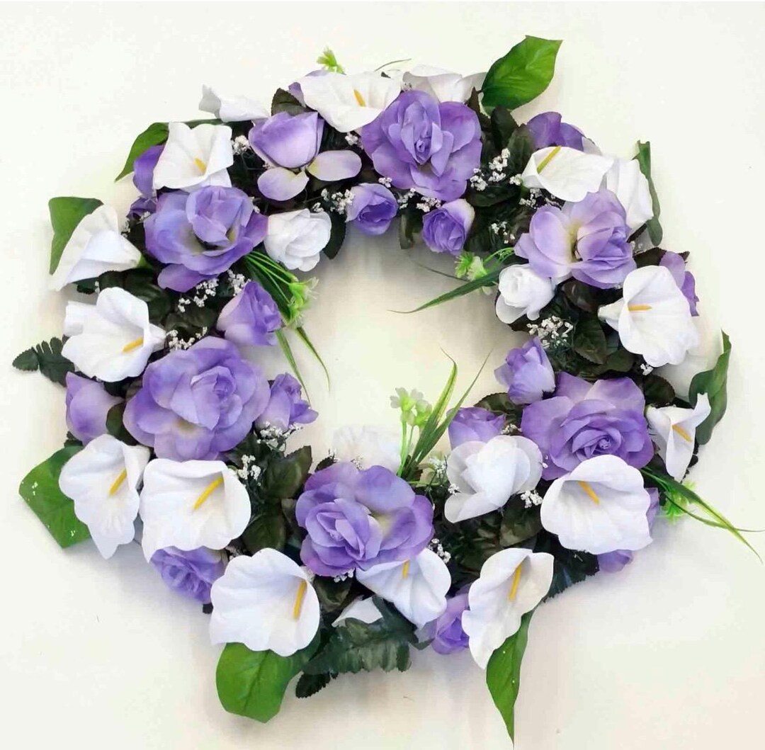 Lavender/white Rose & Calla Lily Funeral Wreath - 24-inch Memorial ...