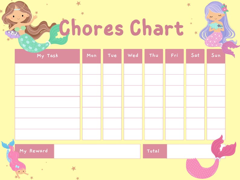 Cute Mermaid Chore Chart - Etsy