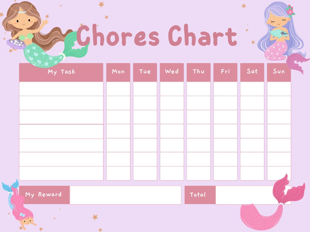 Cute Mermaid Chore Chart - Etsy