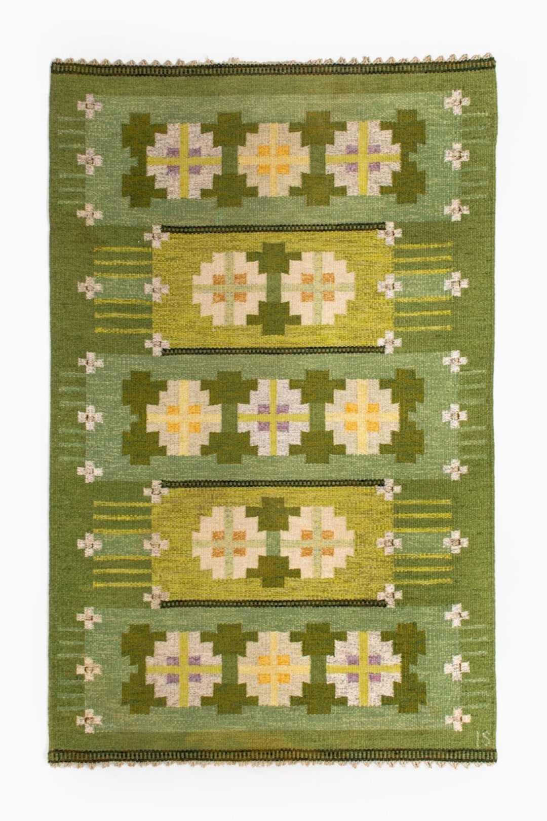 Green Color Scandinavian Swedish Vintage Kilim Handwoven New Zealand ...