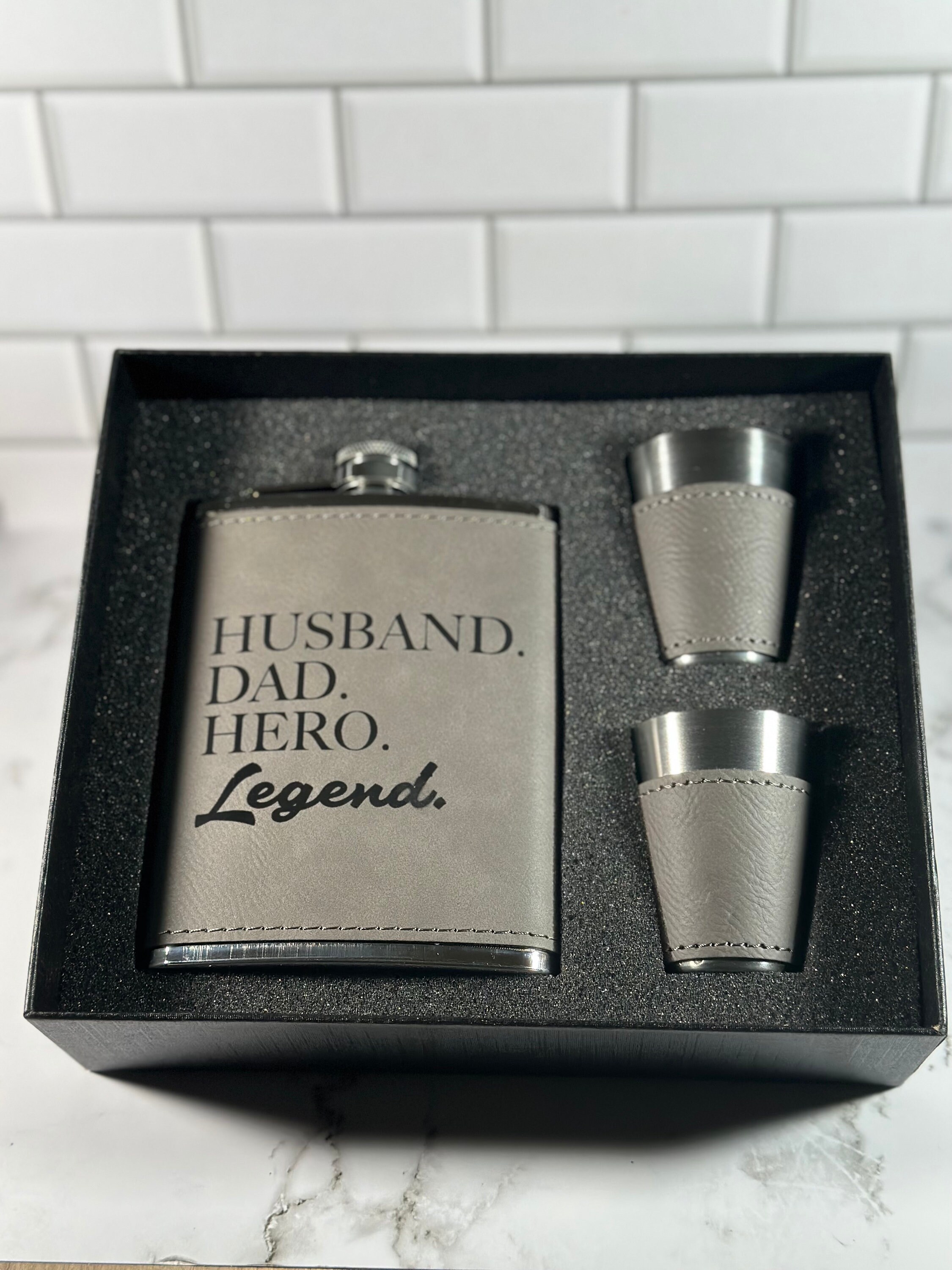 Leather Wrapped Flask and Shot Glass Set - Etsy