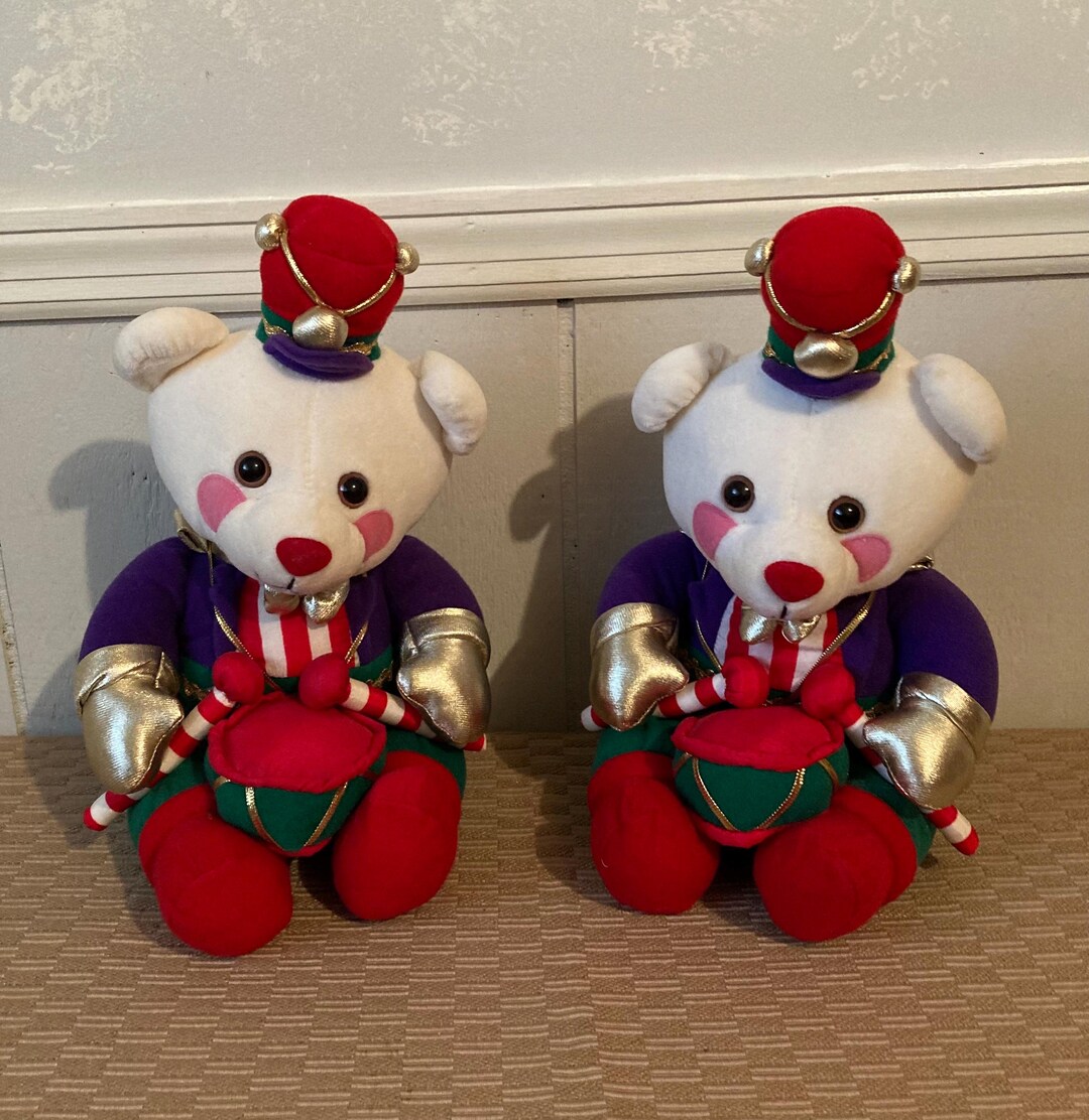 2 Vintage Christmas Drummer Toy Soldier Bear Plush Set Holiday ...
