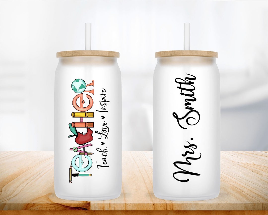 Teacher Glass Cup Personalized, Teacher Clear Cup With Lid and Straw ...