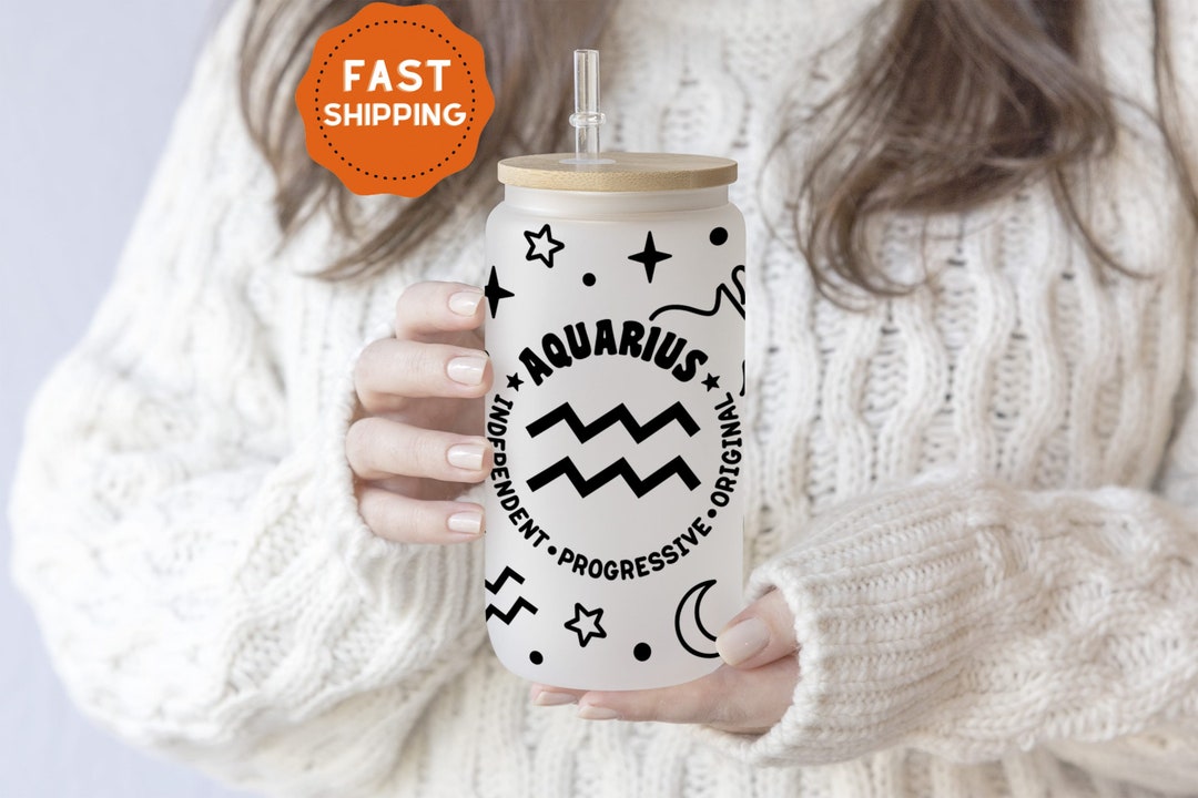 Aquarius Zodiac Sign Cup, Zodiac Sign Glass Cup, Zodiac Astrology Sign ...