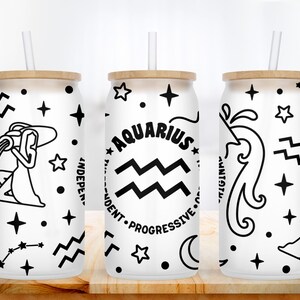 Aquarius Zodiac Sign Cup, Zodiac Sign Glass Cup, Zodiac Astrology Sign ...