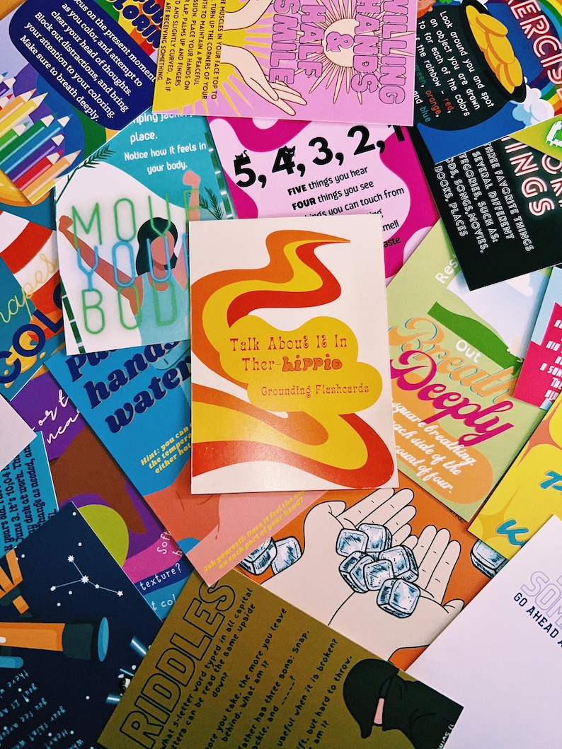 Grounding Cards for Self Care: "talk About It in Ther-hippie" - Etsy