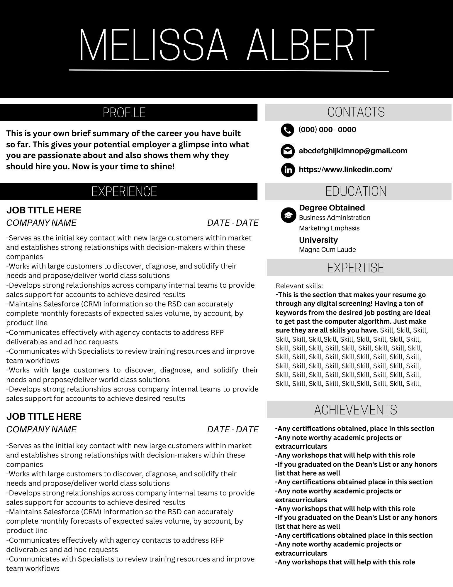 Modern/dynamic Resume Template Black & White - Etsy Modern/dynamic Resume Template Black & White - Etsy