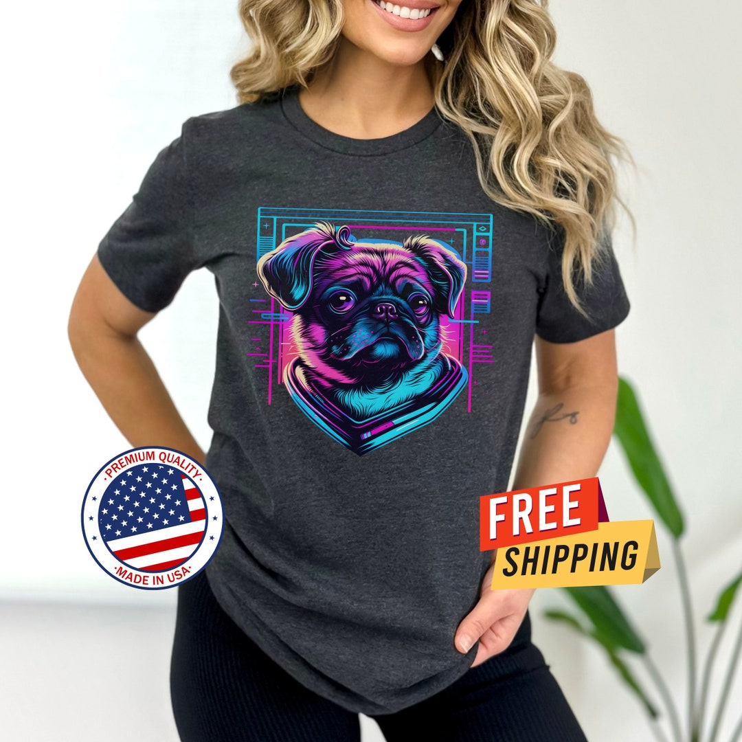 Awesome 80s Cool Synthwave Pug Neon Purple Pink Blue Graphic - Etsy
