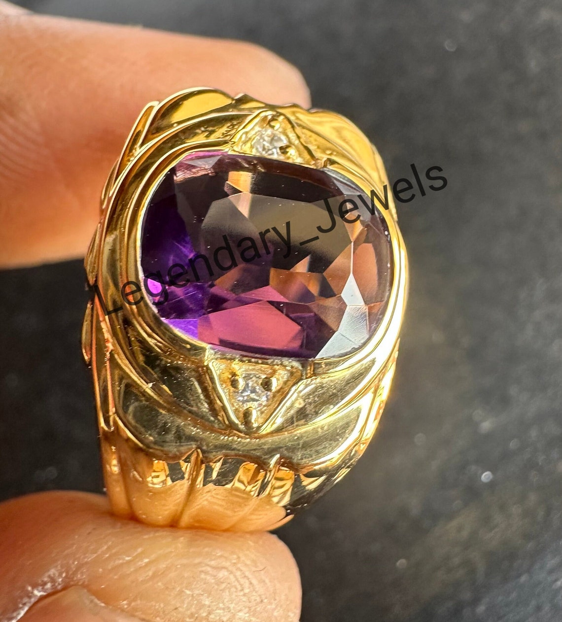 Natural Amethyst 14K Gold Men's Ring. 14K Yellow Gold Ring Wedding and ...