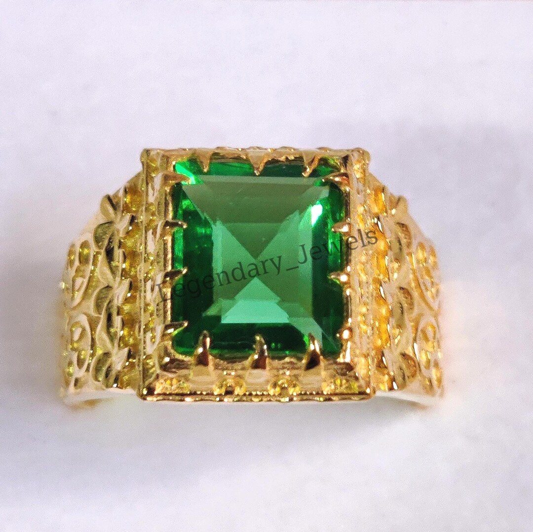 14K Gold Emerald Ring for Men: Art Deco Wedding Band - Etsy