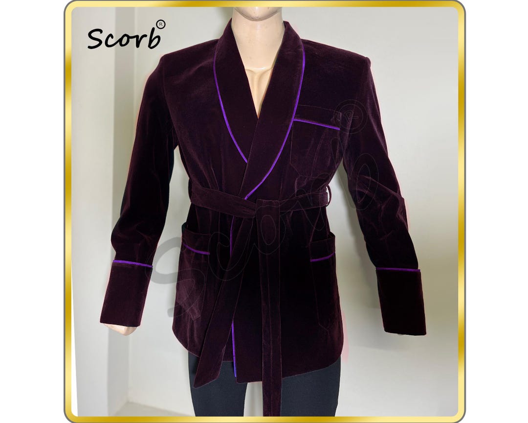 Men's Plum Velvet With Piping Scorb Smoking Jacket, All Sizes - Etsy