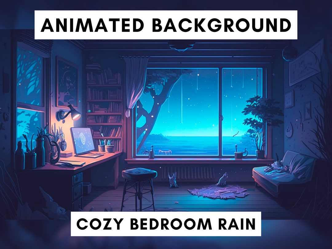 Vtuber Animated Background for Twitch, Cozy Lofi Bedroom, Blue Stream ...