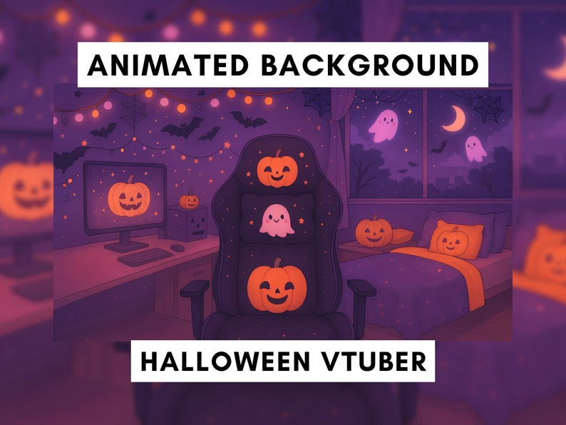 Vtuber Animated Background for Twitch, Halloween Room, Vtuber Chair ...