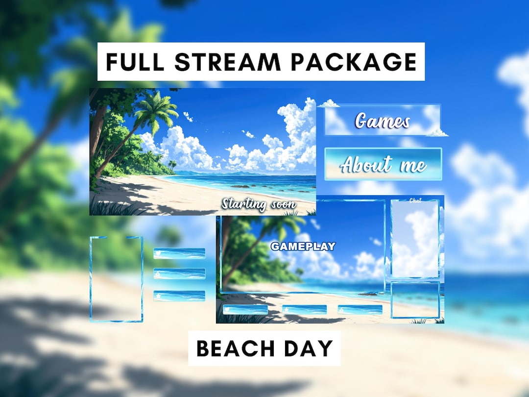 Beach Stream Pack, Summer Animated Twitch Package, Stream Overlays ...