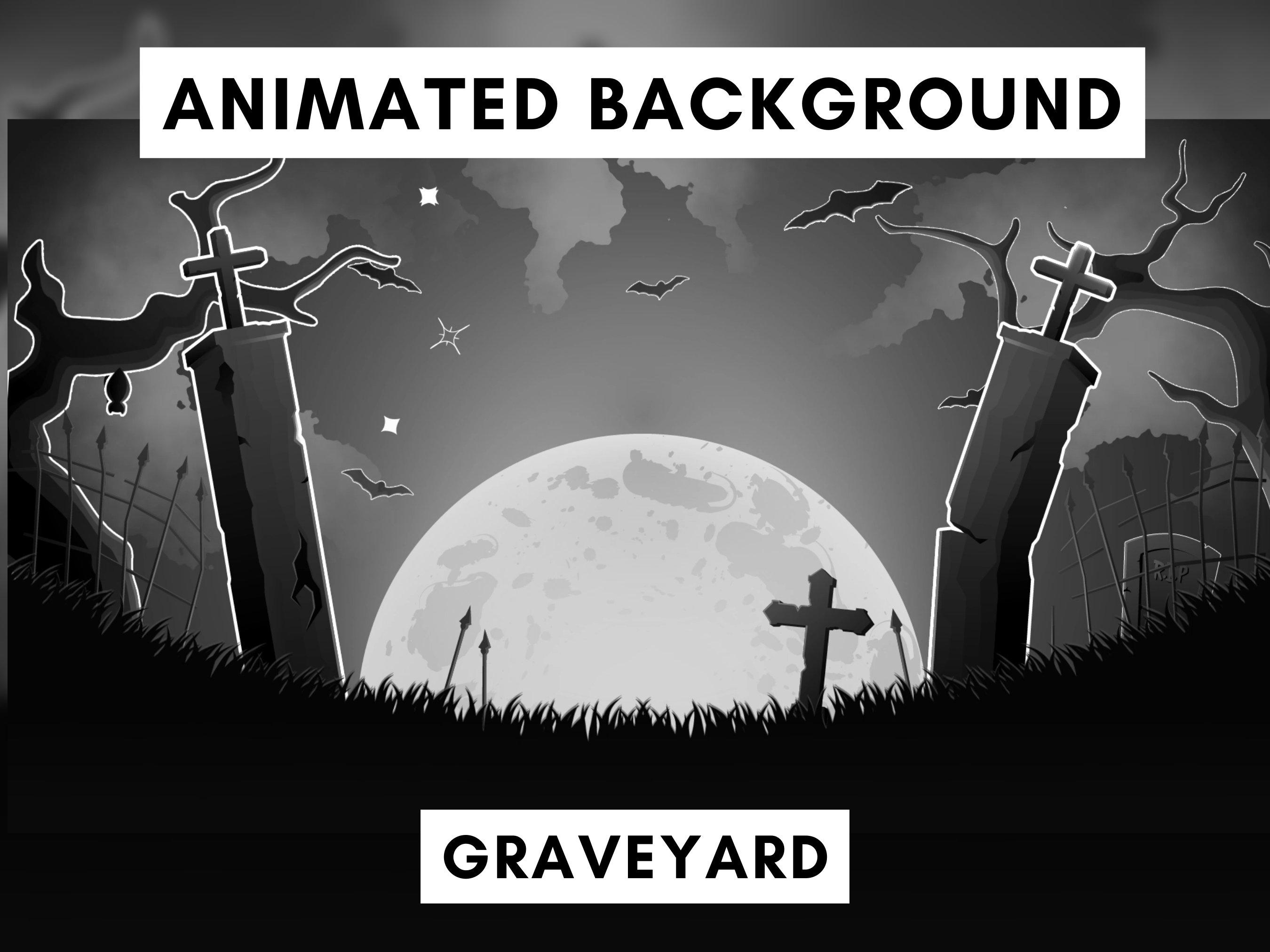 Vtuber Animated Background for Twitch, Spooky Graveyard Scene, Black ...