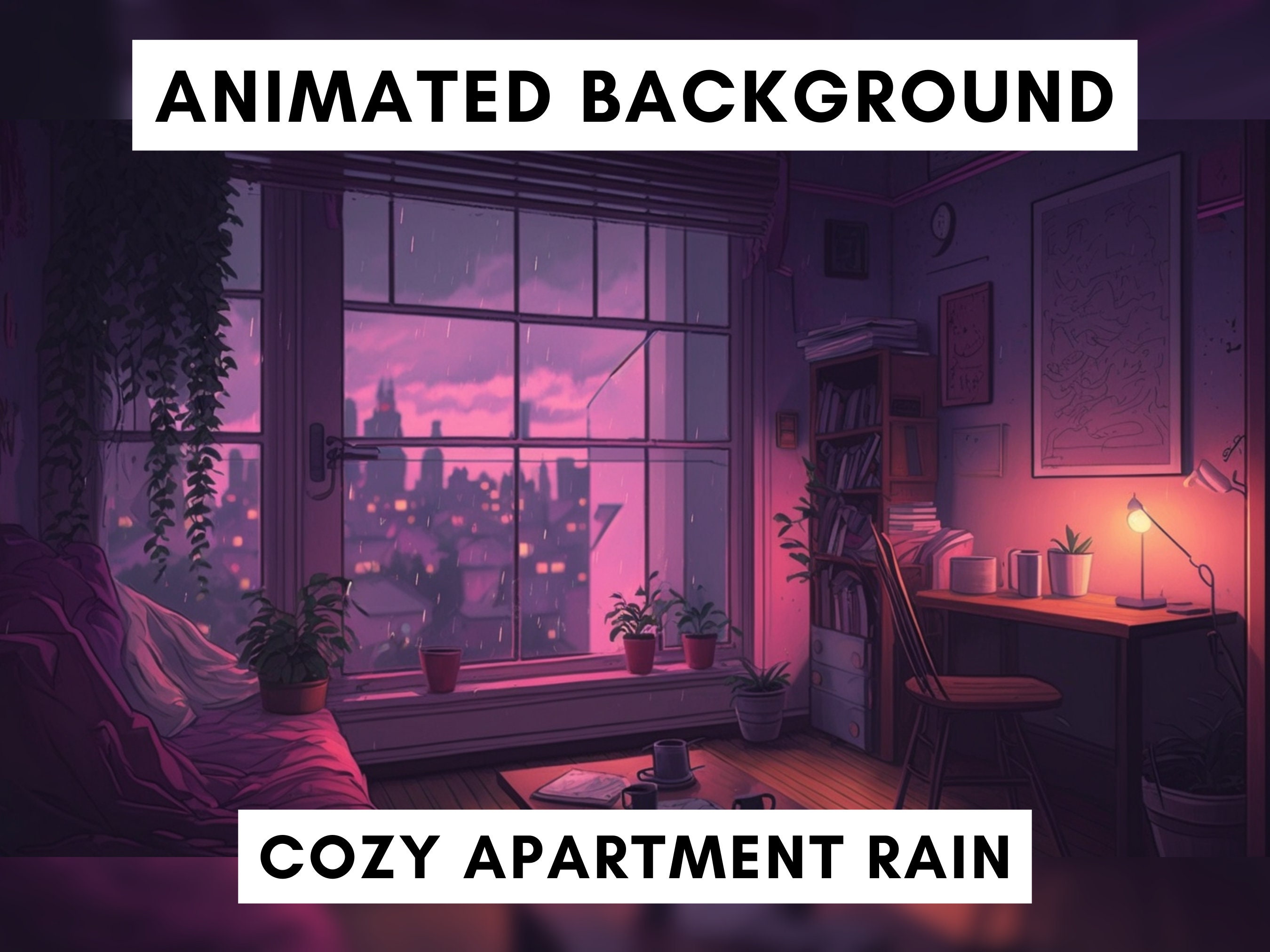 Vtuber Animated Background for Twitch Cozy Lofi Rain Purple - Etsy UK