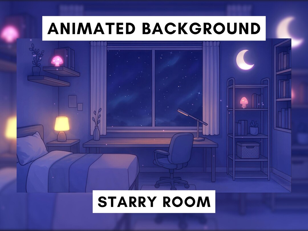 Vtuber Background, Animated Background, Night Bedroom, Starry Sky ...