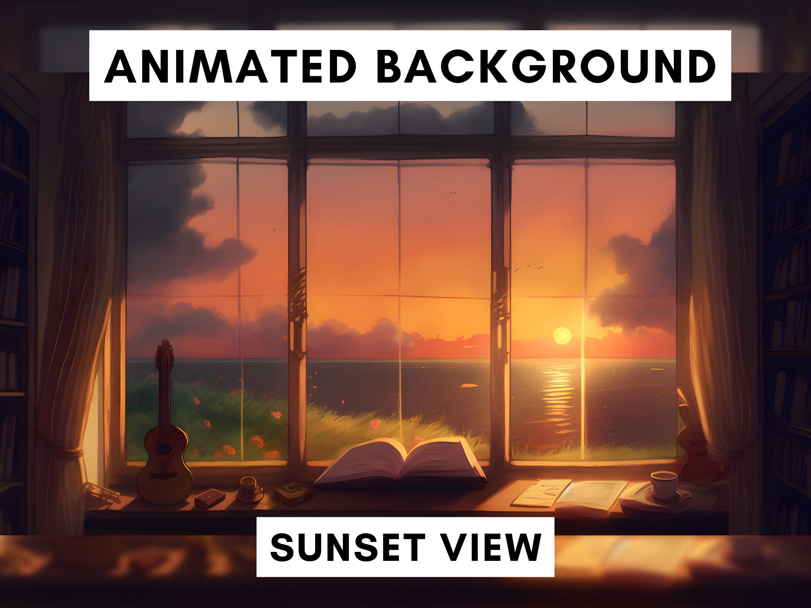 Vtuber Animated Background for Twitch, Sunset View, Lofi Stream Overlay ...