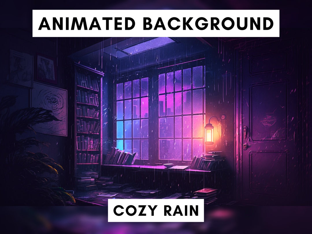 Vtuber Animated Background for Twitch, Cyberpunk Lofi Rain, Purple ...
