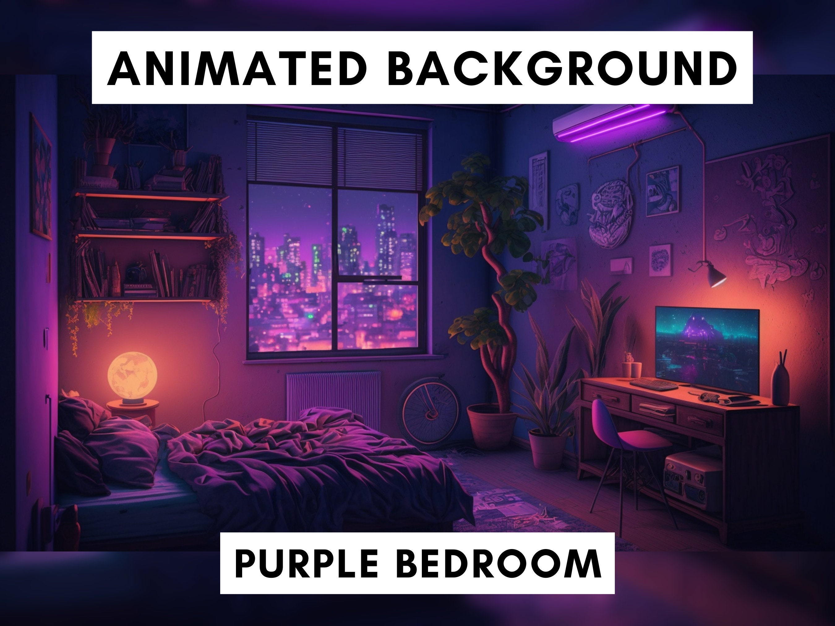 Animated Background for Twitch, Purple Lofi Bedroom, Stream Overlay ...